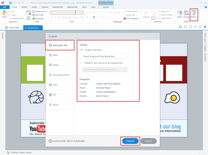 Articulate Storyline 360 - How to embed Storyline blocks in Articulate Rise