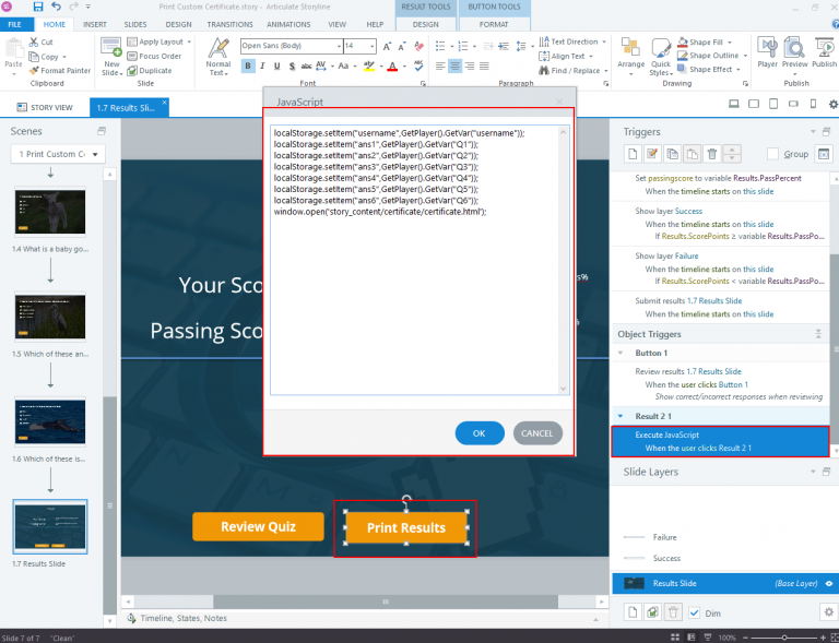 Print Custom Certificate in Articulate Storyline JavaScript