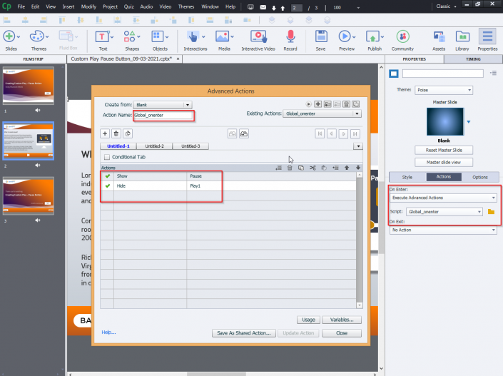 Adobe Captivate 2019 – Steps to create custom Play – Pause button using ...