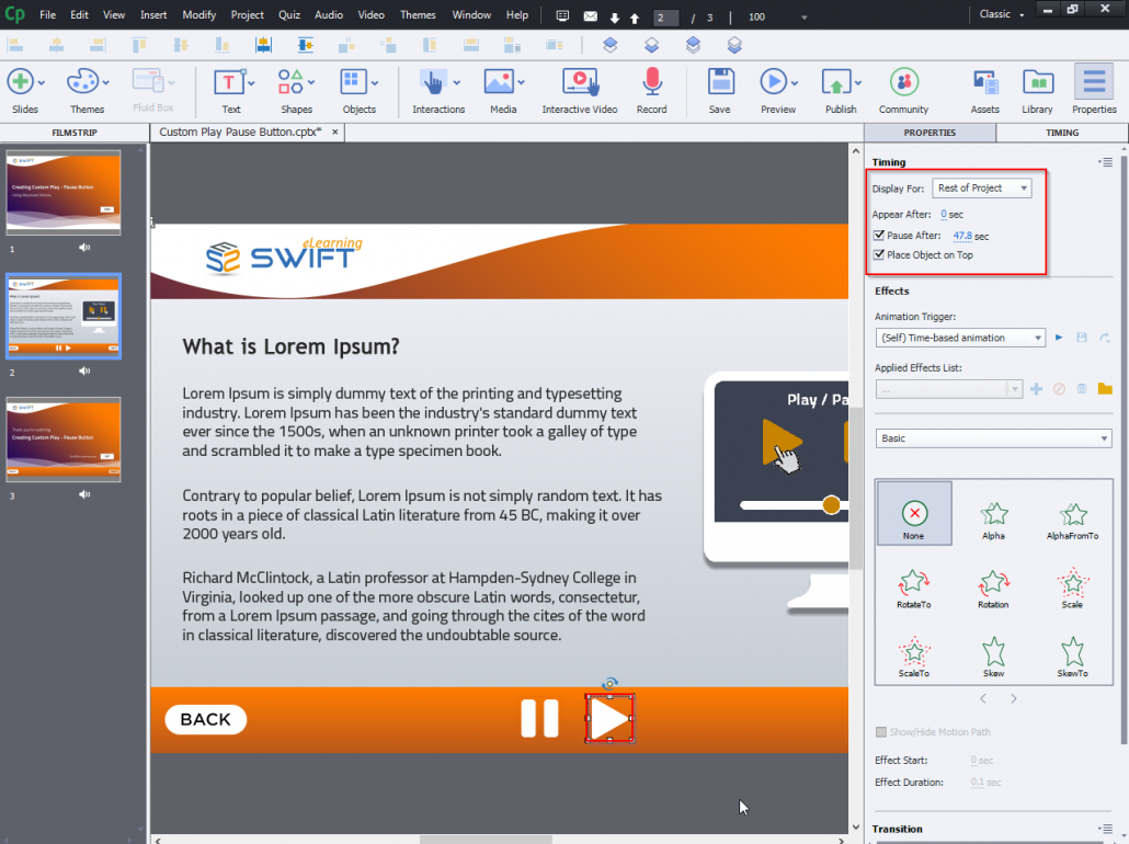 Adobe Captivate 2019 – Steps to create custom Play – Pause button using ...