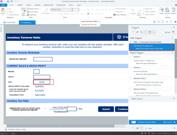 Using Articulate Storyline 360 Variables to Do Percentage Calculation