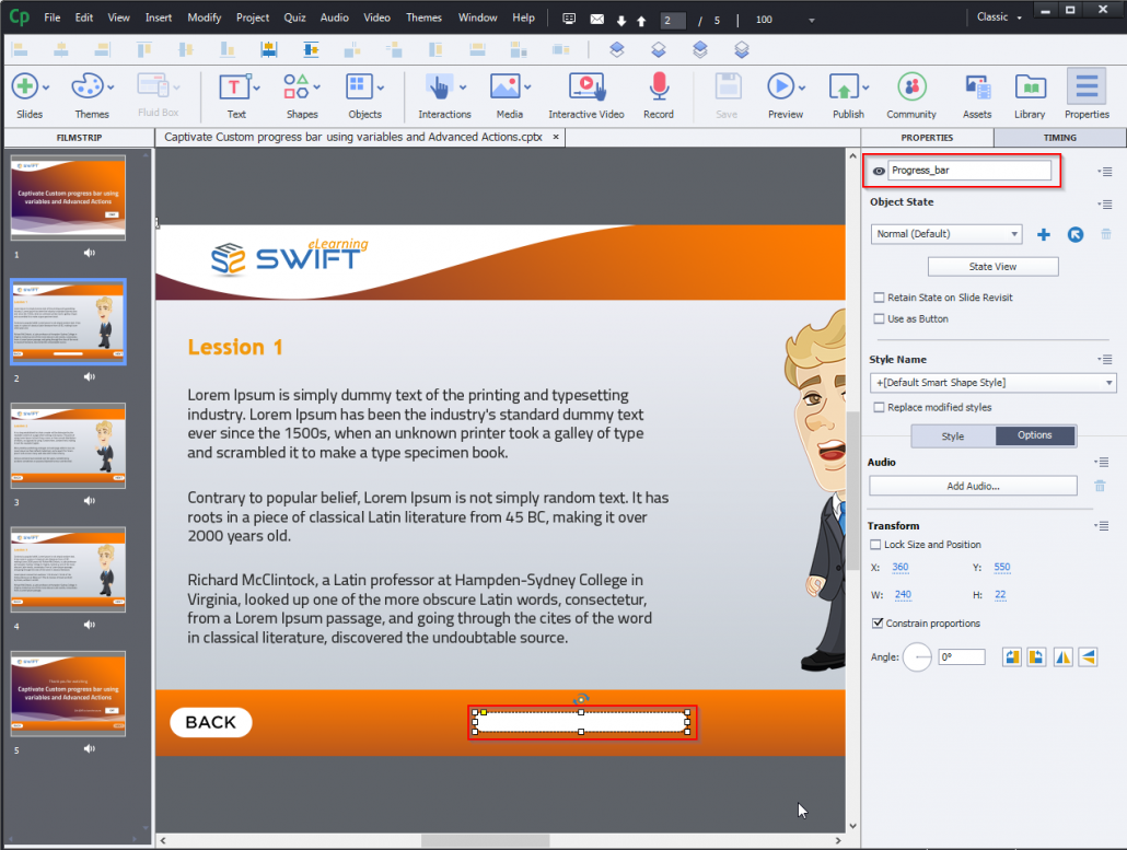 How To Create Custom Progress Bar In Adobe Captivate 2019?