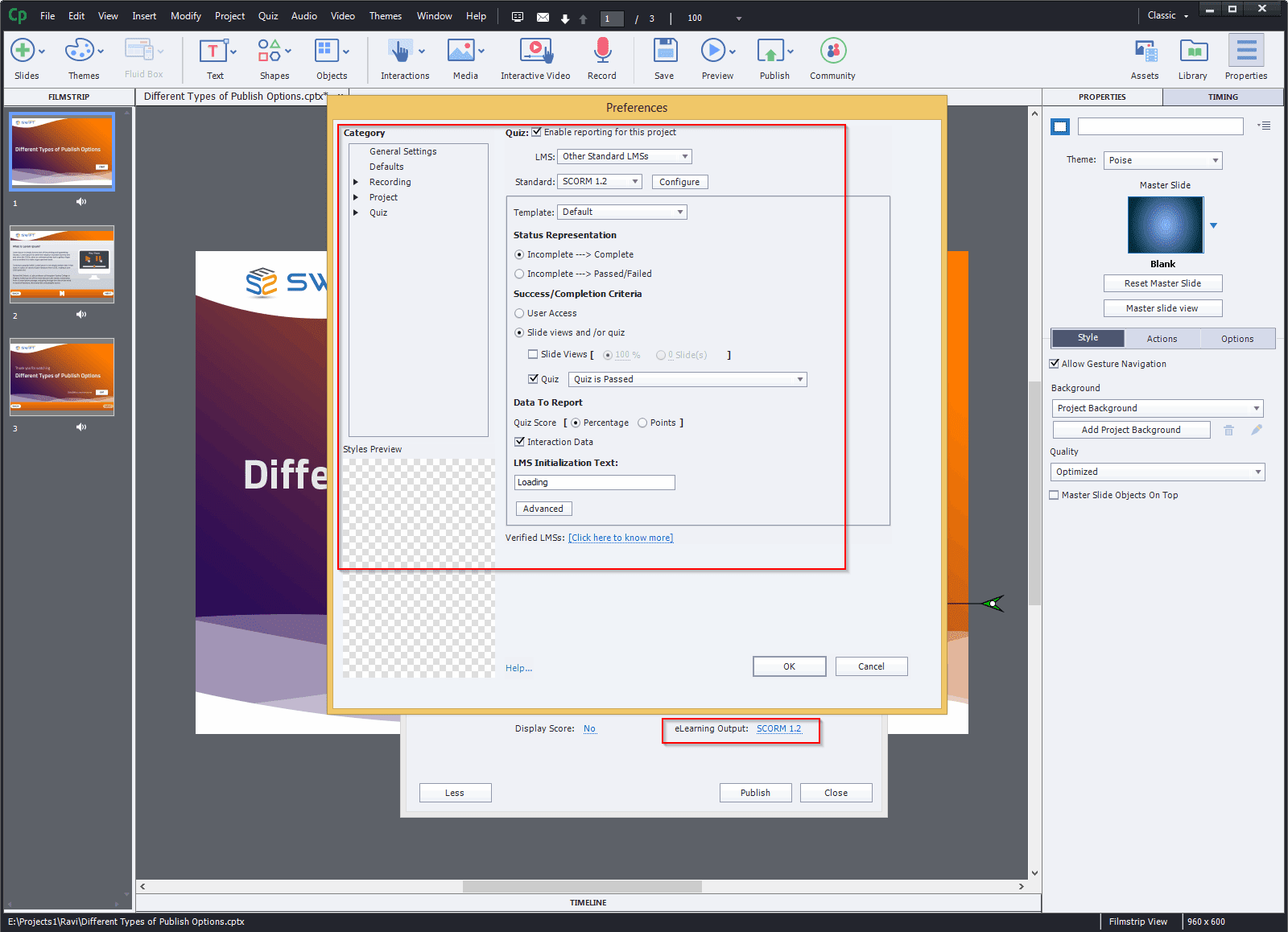 Adobe Captivate 2019 – Types Of Publish Settings
