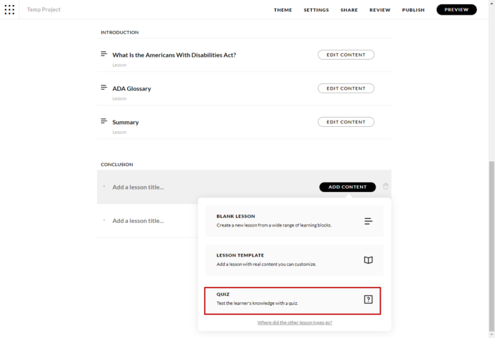 In Articulate Rise how to create and merge question banks