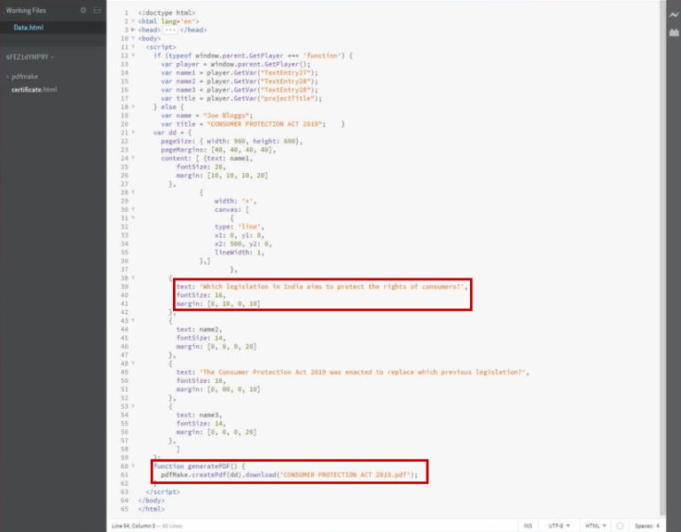 Articulate Storyline 360: How to create a PDF containing text entry data using JavaScript