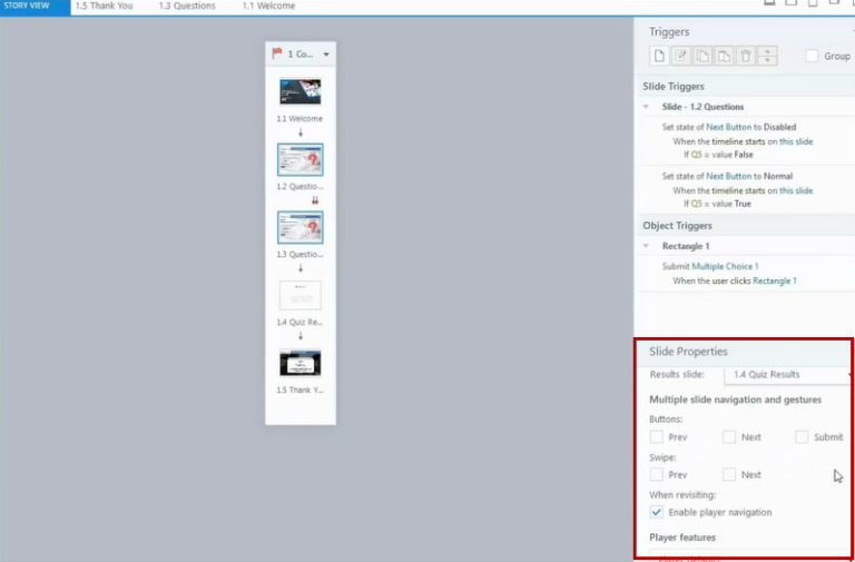 Storyline 360: Disable player navigation for revisited quiz