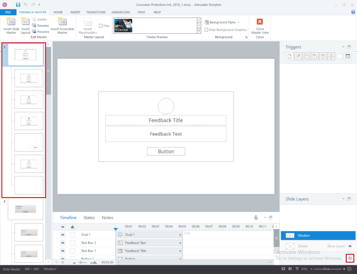Create Quiz in Articulate Storyline 360 by default feedback