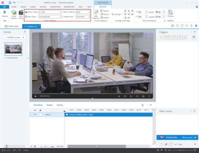 Video transcripts from closed captions in Storyline 360