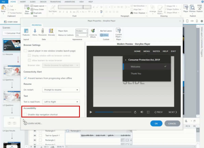 Storyline 360 | Disabling Skip Navigation Shortcut key
