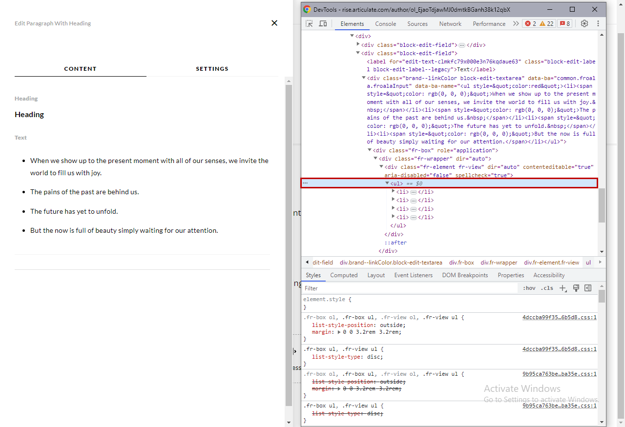 How to Modify the Default Bullet Color in Articulate Rise