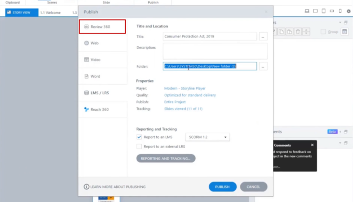 Storyline 360 | Upload Project Files into Review 360