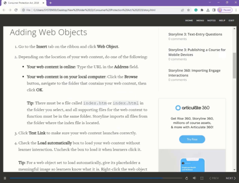 Articulate Storyline 360 | How to add a web objects