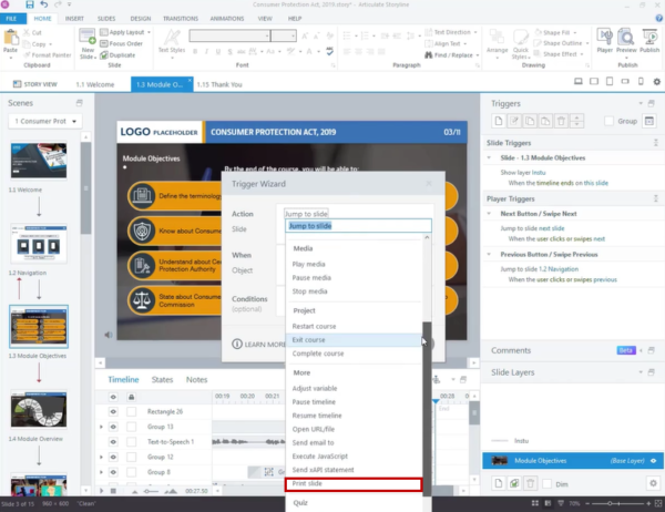 Articulate Storyline 360 | How to Add a Print Slide Trigger