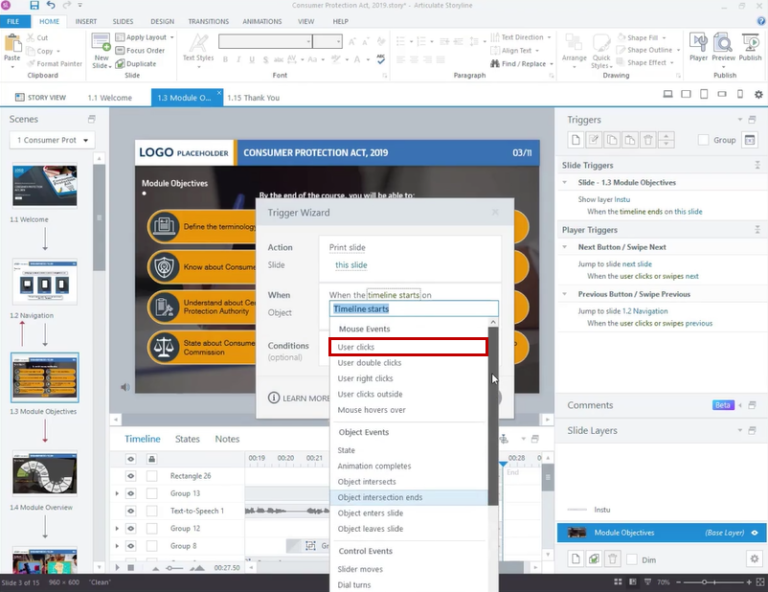 Articulate Storyline 360 | How to Add a Print Slide Trigger