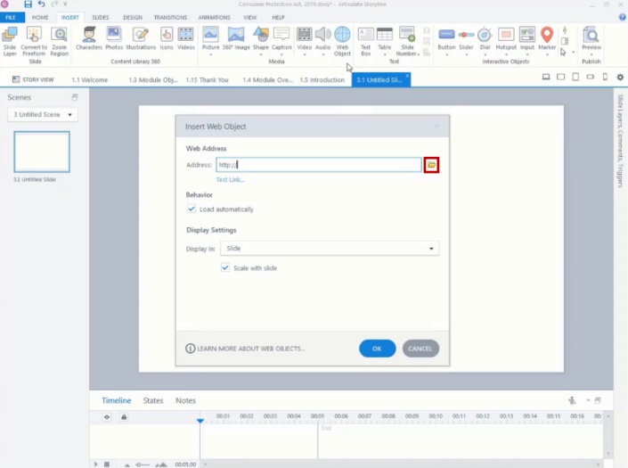 Articulate Storyline 360 | How to add a web objects