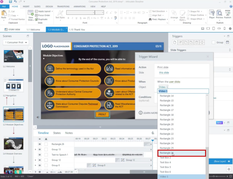 Articulate Storyline 360 | How to Add a Print Slide Trigger