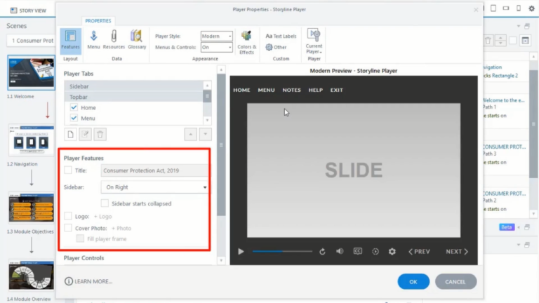 Storyline 360 | Arrange a sidebar and modern player controls