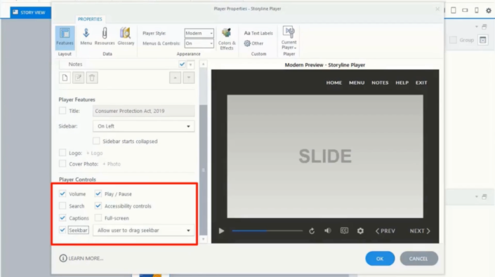 Storyline 360 | Arrange a sidebar and modern player controls